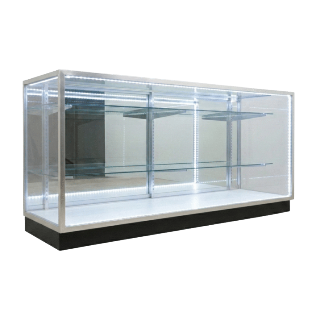 Glass Display Cases - Black, White, Maple, Cherry with LED Lights