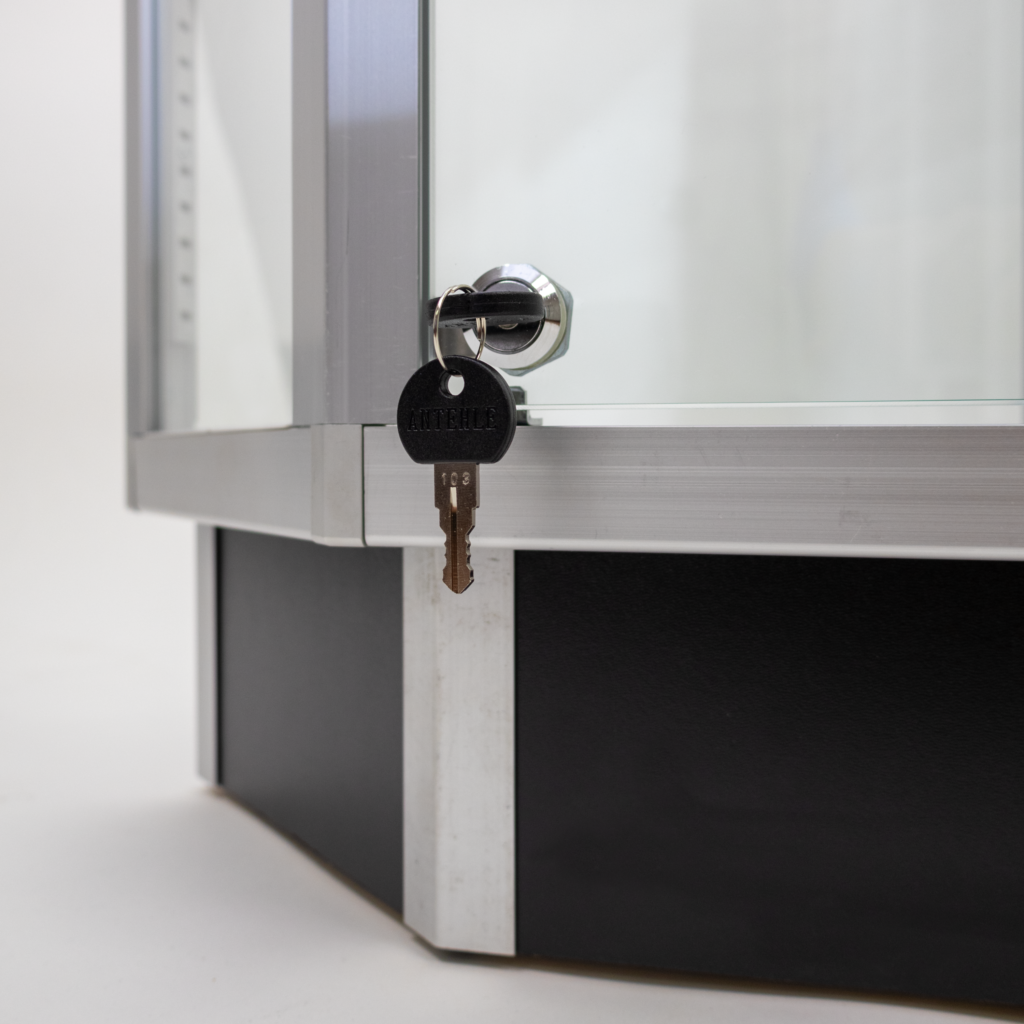 Silver Corner Glass Display Case | Glass Corner Display Case