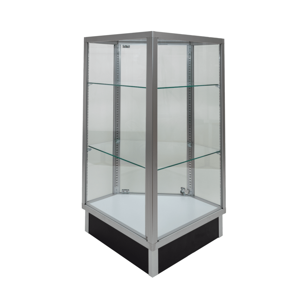 Corner Glass Display Case | Glass Corner Display Case with Lights