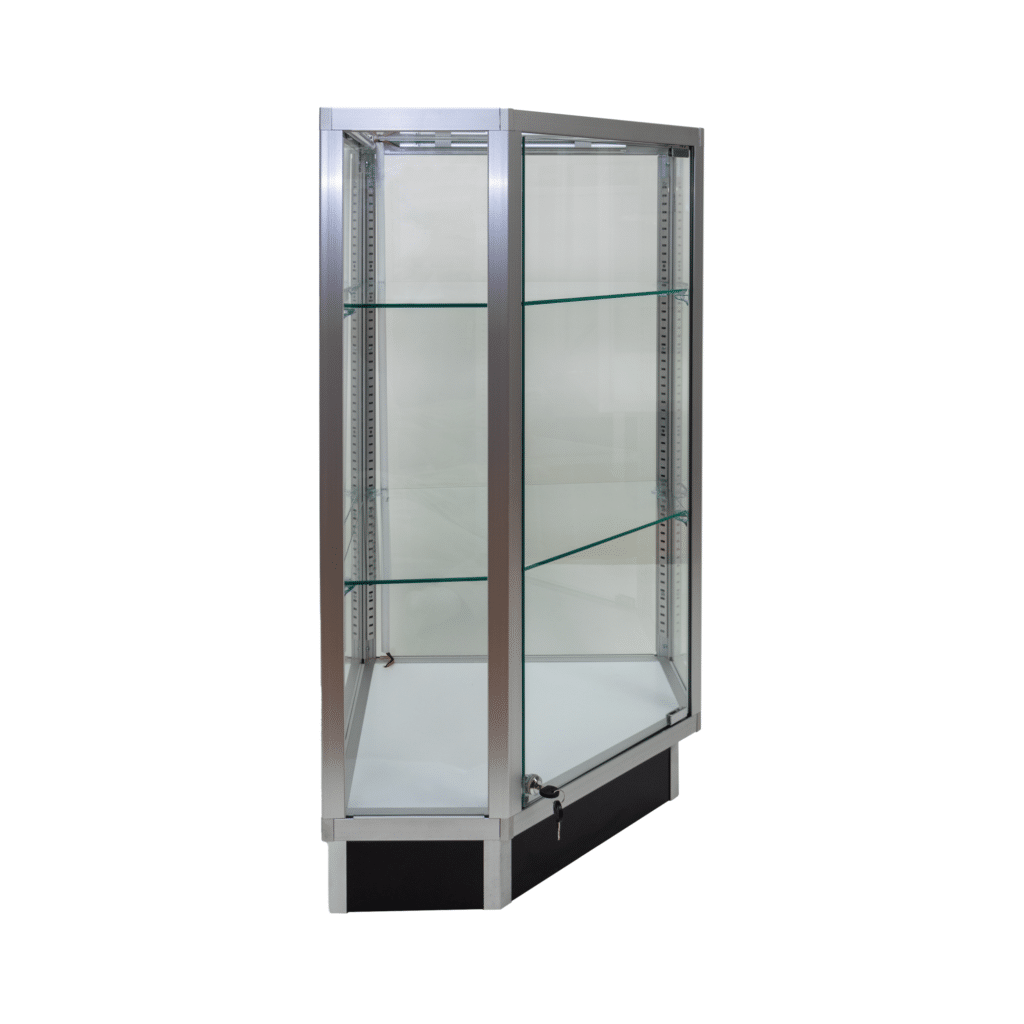 Silver Smoke Shop Glass Display Case Corner | With LED Lighting