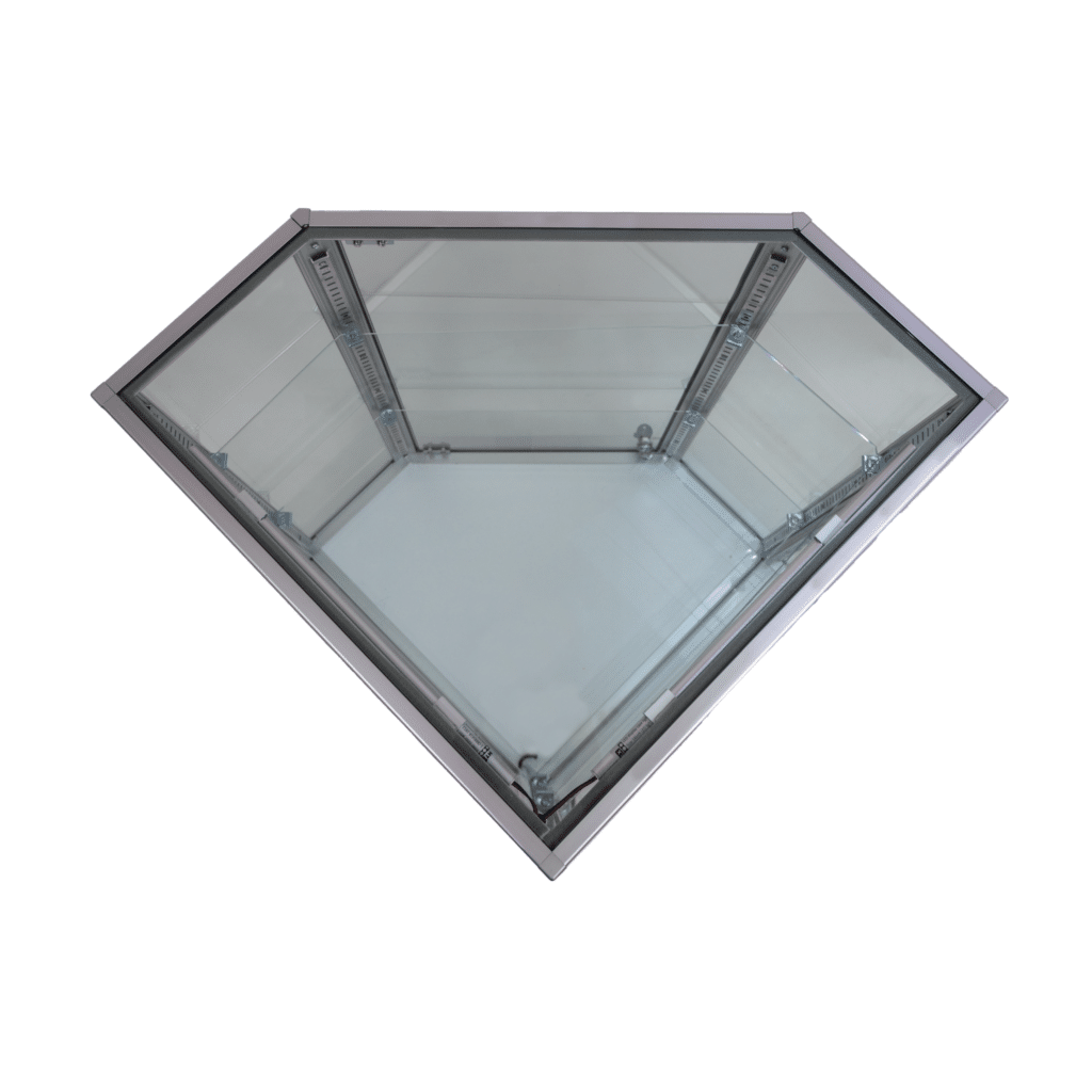Silver Corner Glass Display Case | Glass Corner Display Case