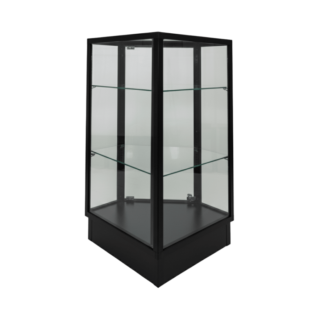 Black Corner Glass Display Case | Glass Corner Display Case