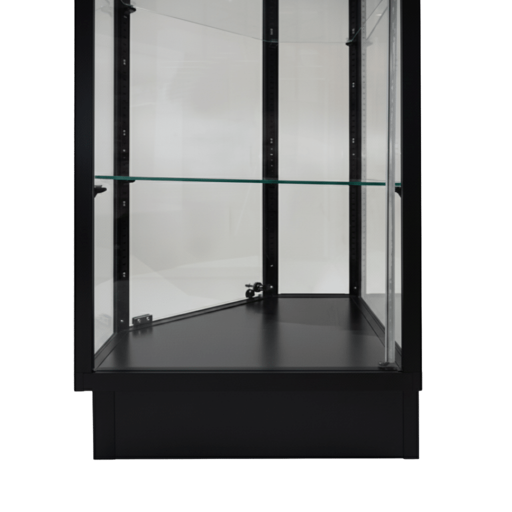 Black Corner Glass Display Case | Glass Corner Display Case
