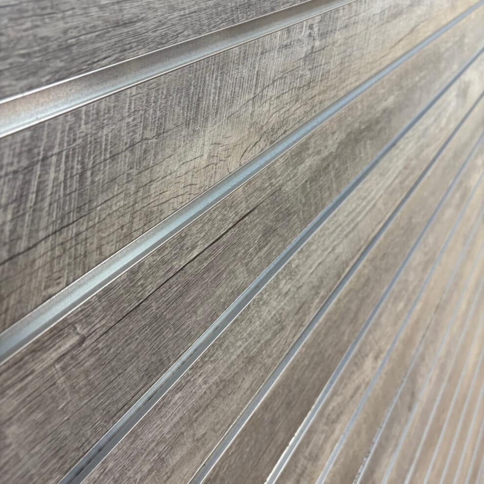Gray Woodgrain Slatwall Panel | Fast Shipping Available