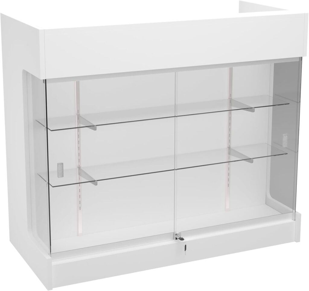 White Checkout Counter with Display Case Front | Cash Wrap