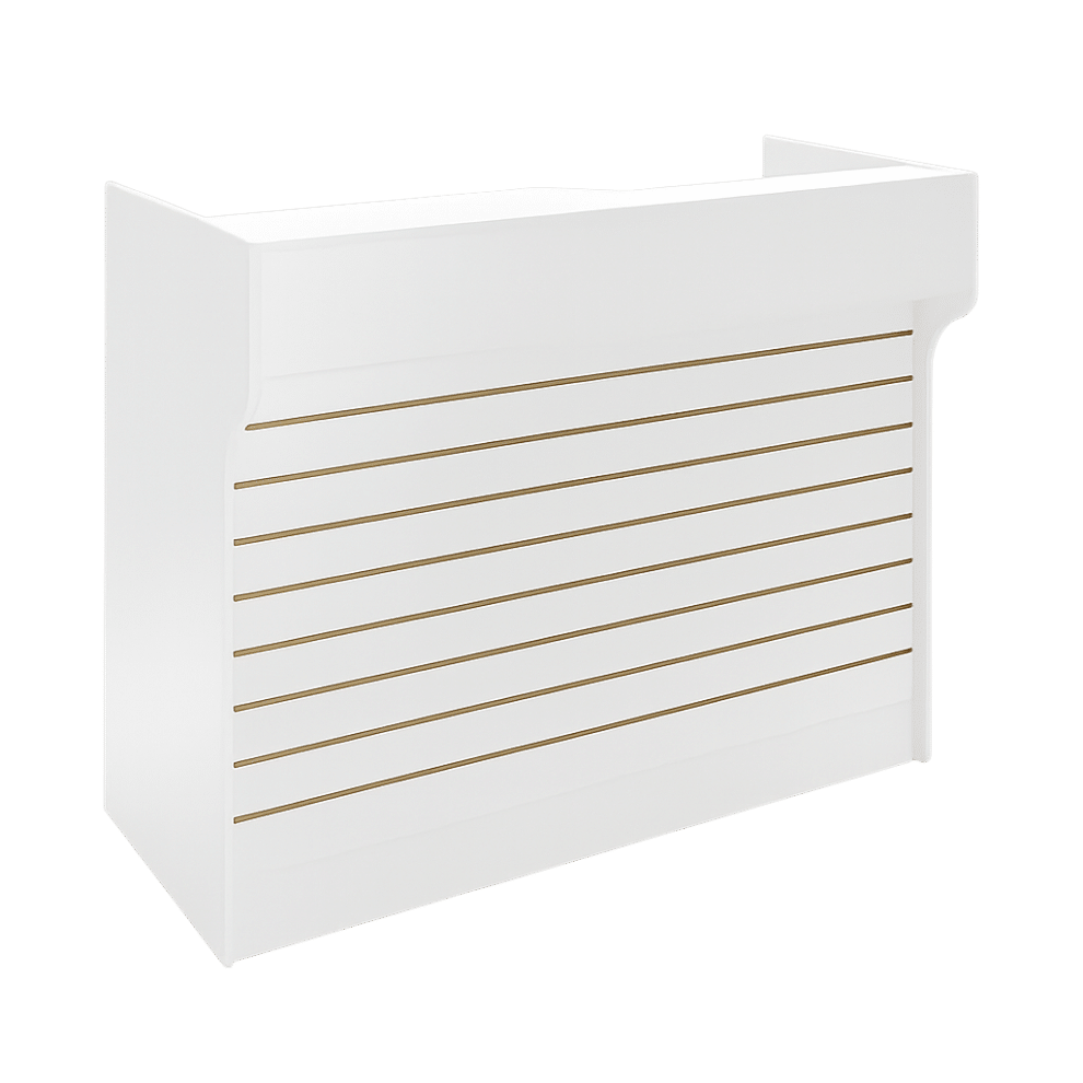 White Checkout Counter with Slatwall Front