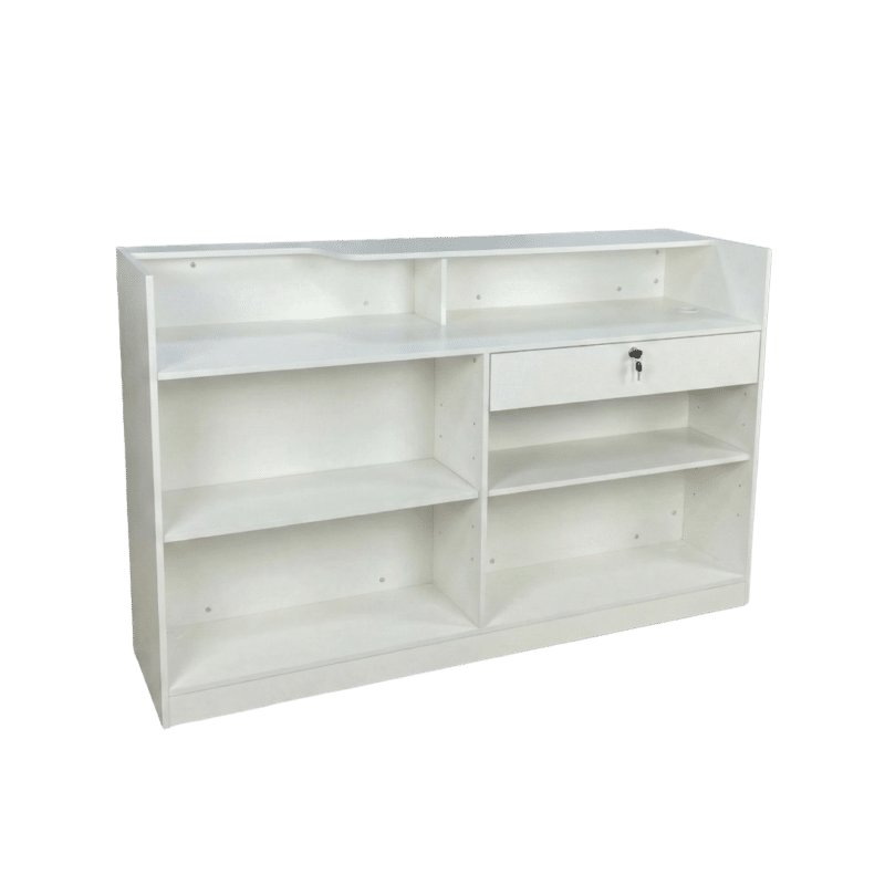 White Checkout Counter with Display Case Front | Cash Wrap